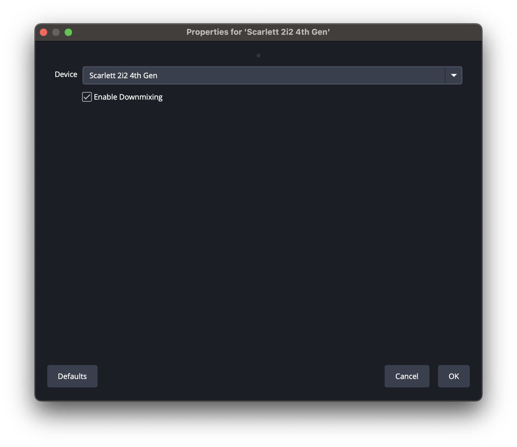 All of my interface's inputs are summed together in OBS on macOS ...